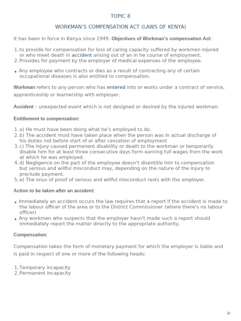 Workman's Compensation Act Overview | PDF | Workers' Compensation ...