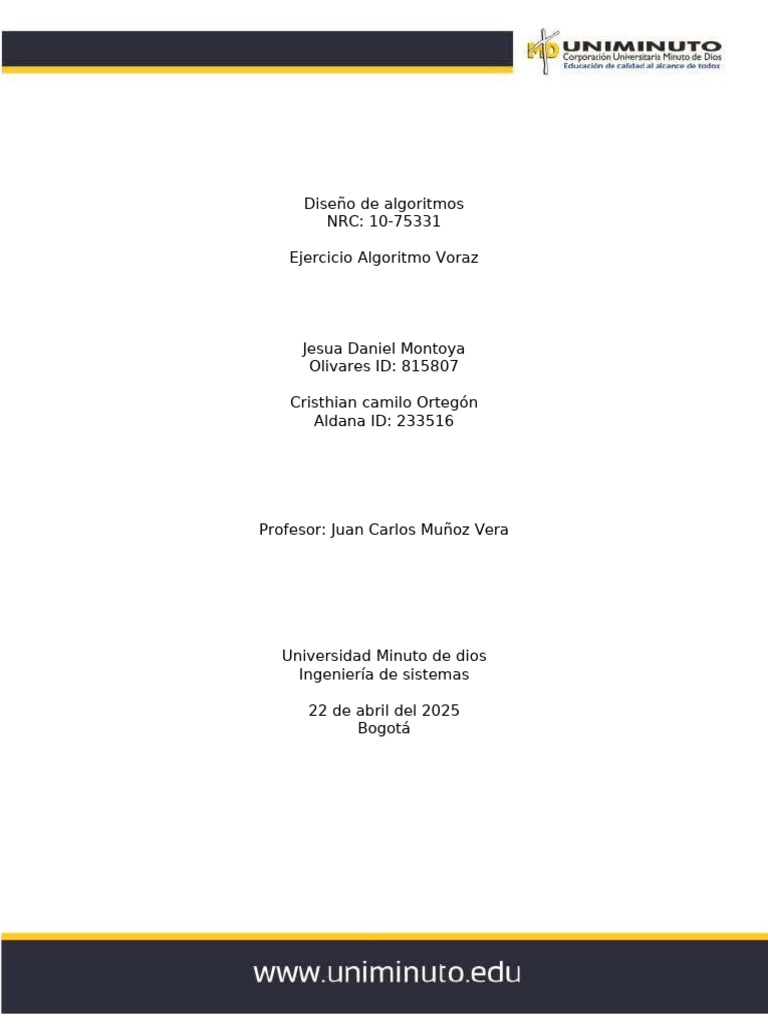 Ejercicio Algoritmo Voraz | PDF | Ciencias de la Computación ...