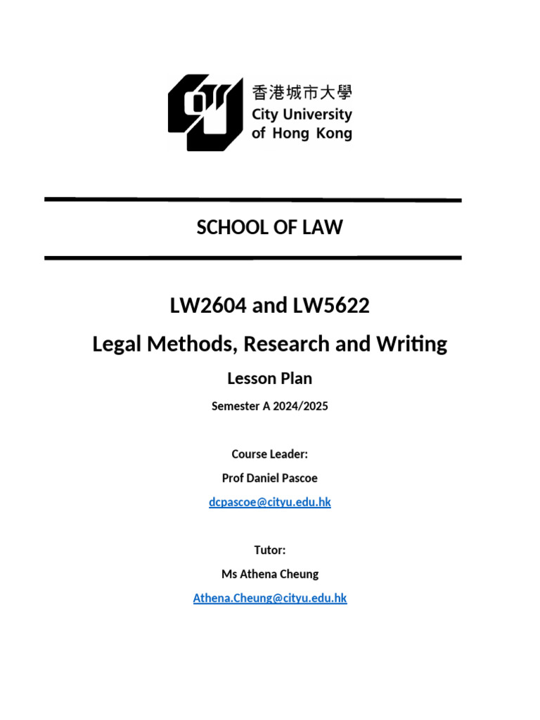 LW2604 & LW5622 Lesson Plan 2024 | PDF | Precedent | Lecture