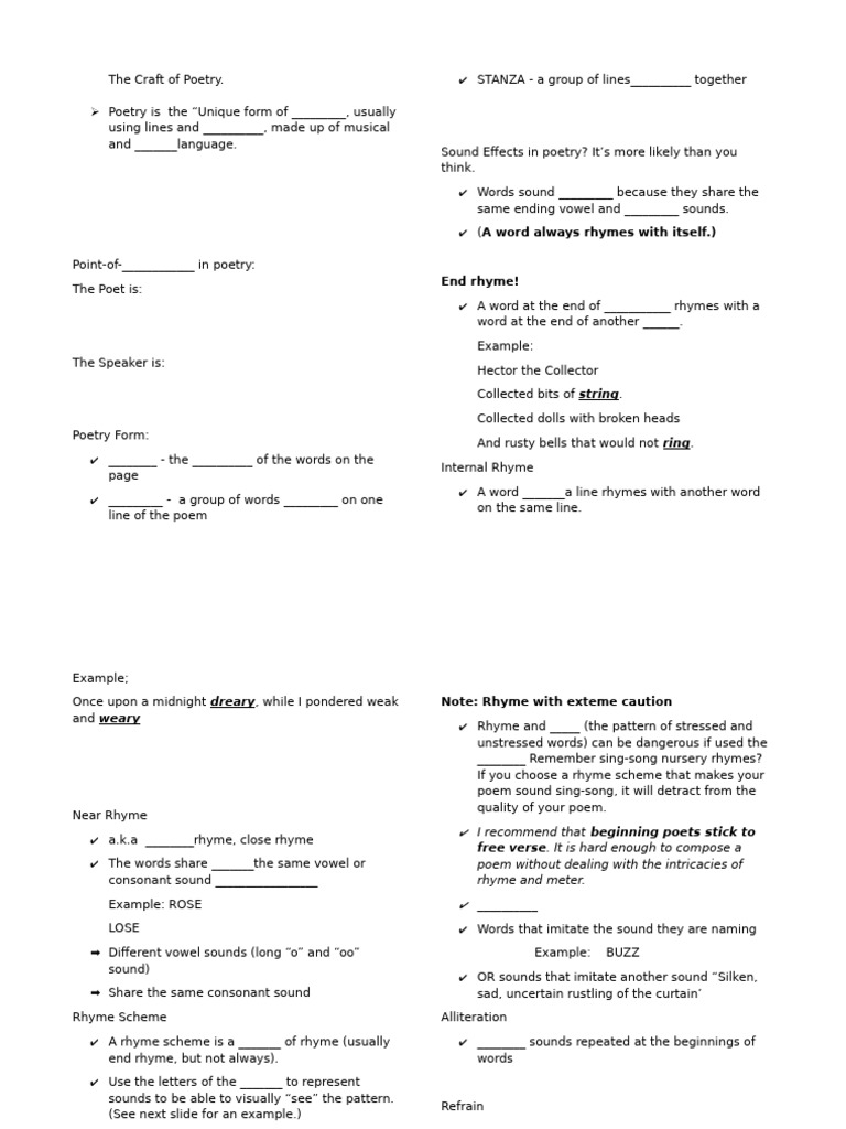 The Craft of Poetry Notes | PDF | Poetry | Rhyme