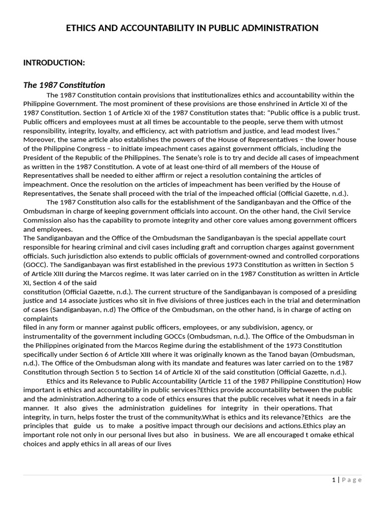 Ethics and Accountability in Governance | PDF | Policy | Accountability
