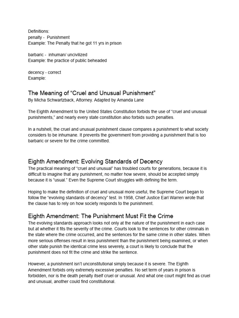 8th Amendment Exploration | PDF | Eighth Amendment To The United States ...