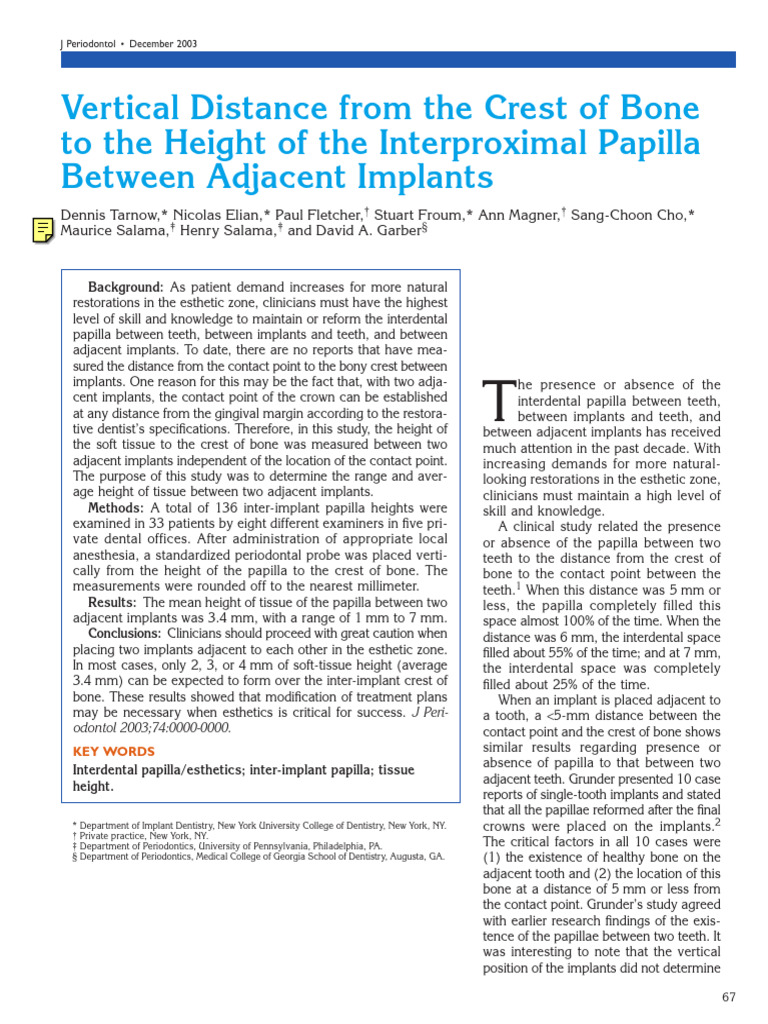 Inter-Implant Papilla Height Study | PDF | Dental Implant | Periodontology