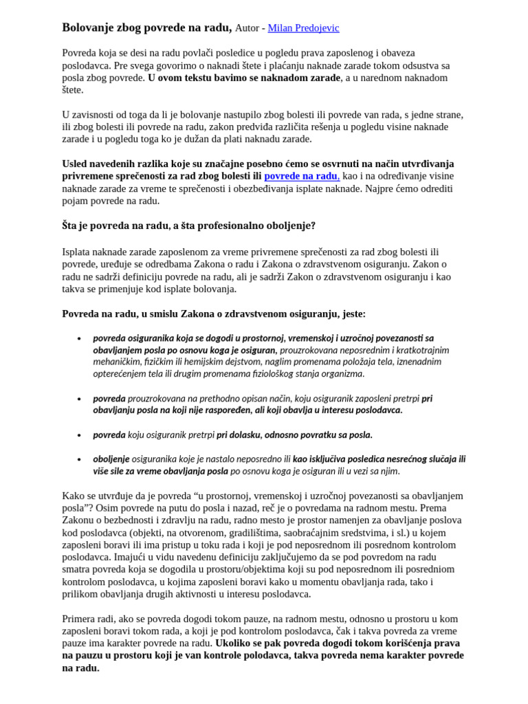 Bolovanje Zbog Povrede Na Radu | PDF