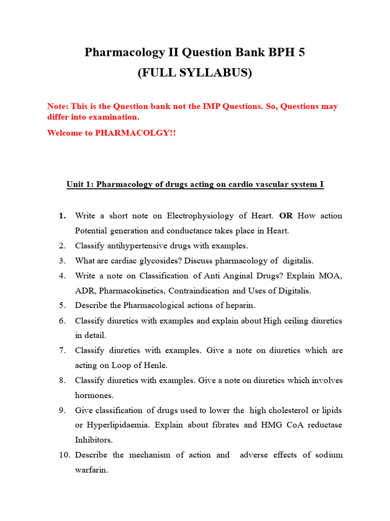 Pharmacology II Question Bank BPH 5 - 2024-25 | PDF | Nonsteroidal Anti Inflammatory Drug ...