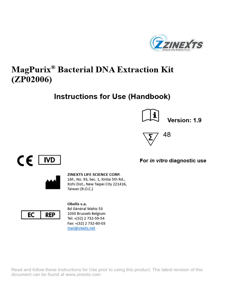 IFU - ZP02006 Kit For MagPurix - V1.9 | PDF | Centrifugation | Centrifuge