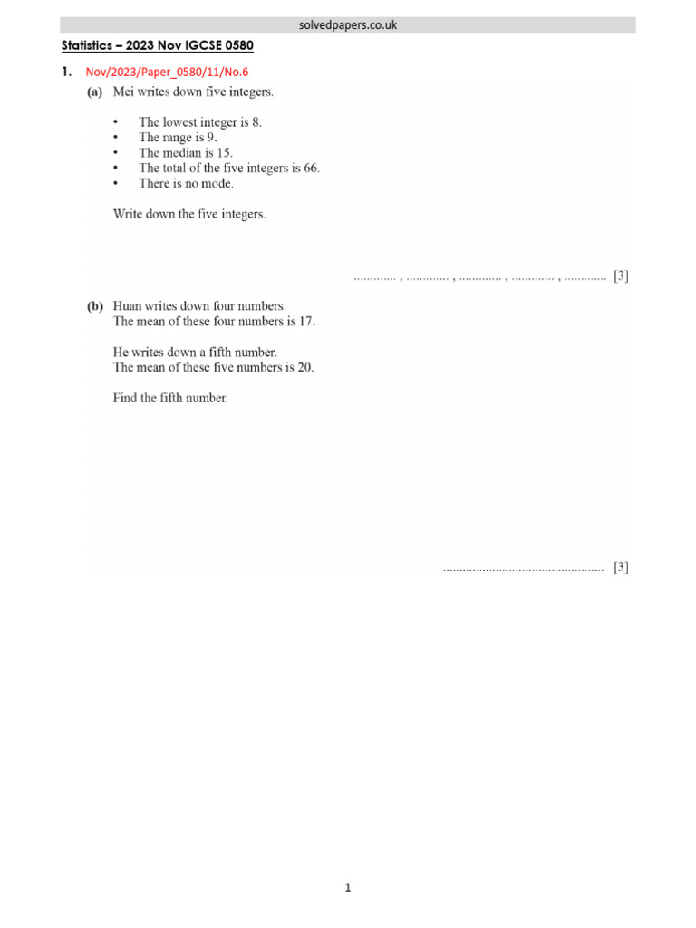 2023N Statistics IGCSE 0580 Math | PDF