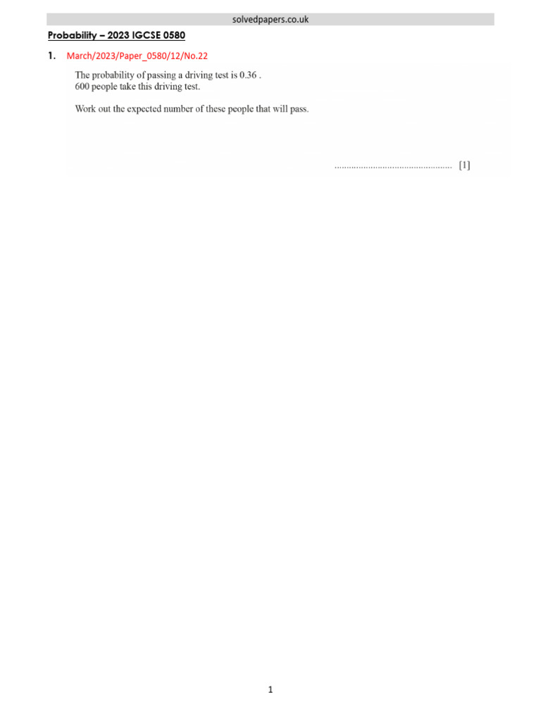 2023 Probability IGCSE 0580 Math | PDF