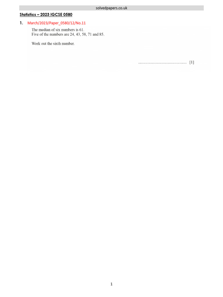 2023 Statistics IGCSE 0580 Math | PDF