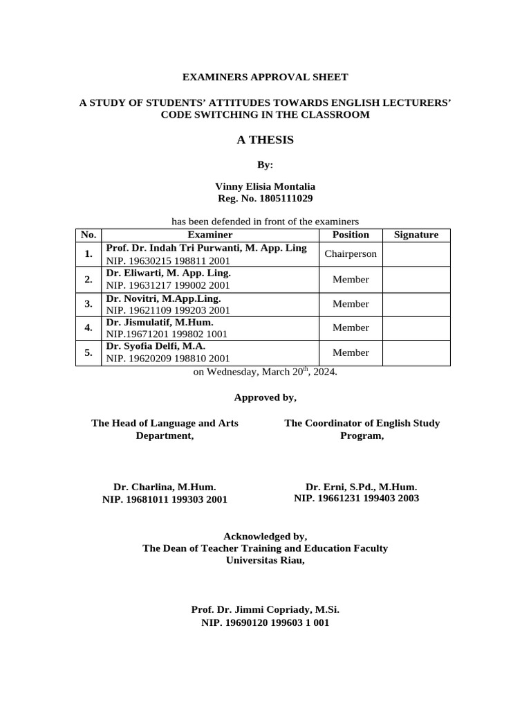 Examiners Approval Sheet | PDF