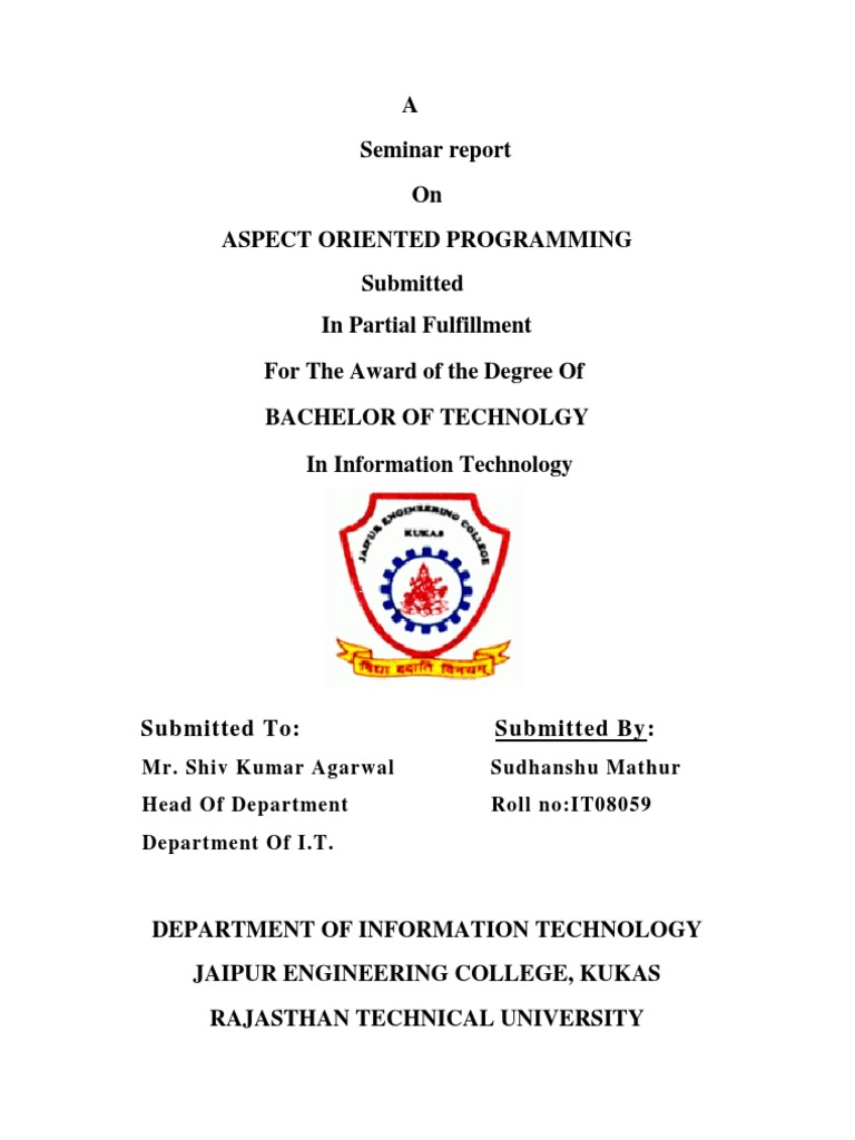 Report On Aspect Oriented Programming Pdf Object Oriented Programming Class Computer 5867