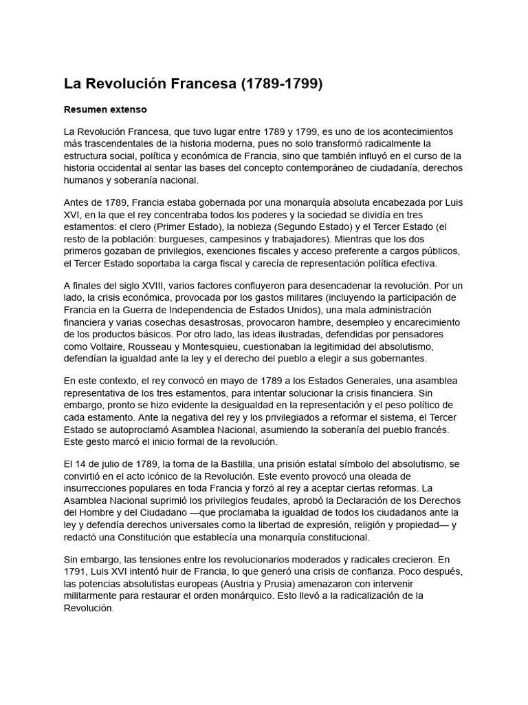 La Revolución Francesa (1789-1799) | PDF | revolución Francesa | Reino ...