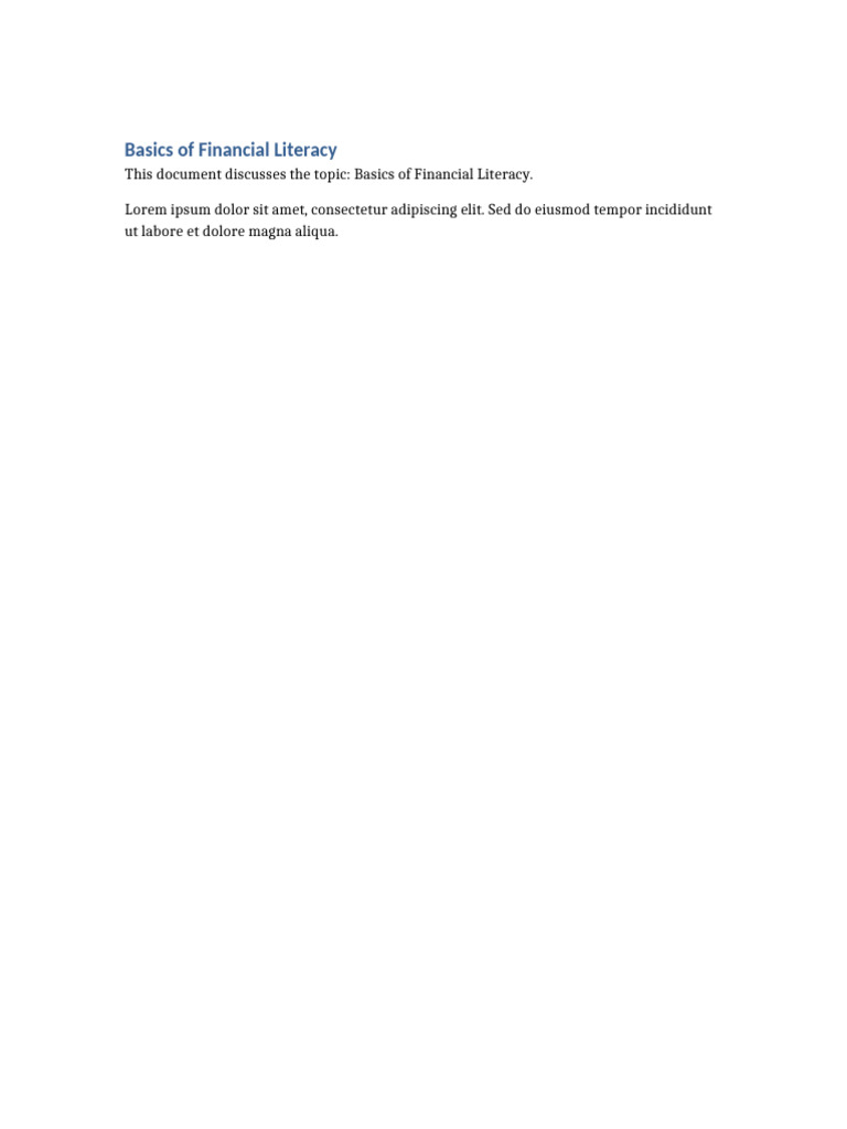 Basics of Financial Literacy | PDF