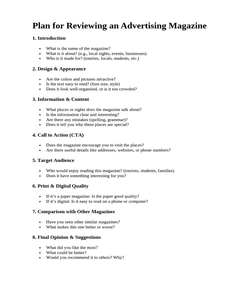 Plan for Reviewing an Advertising Magazine | PDF