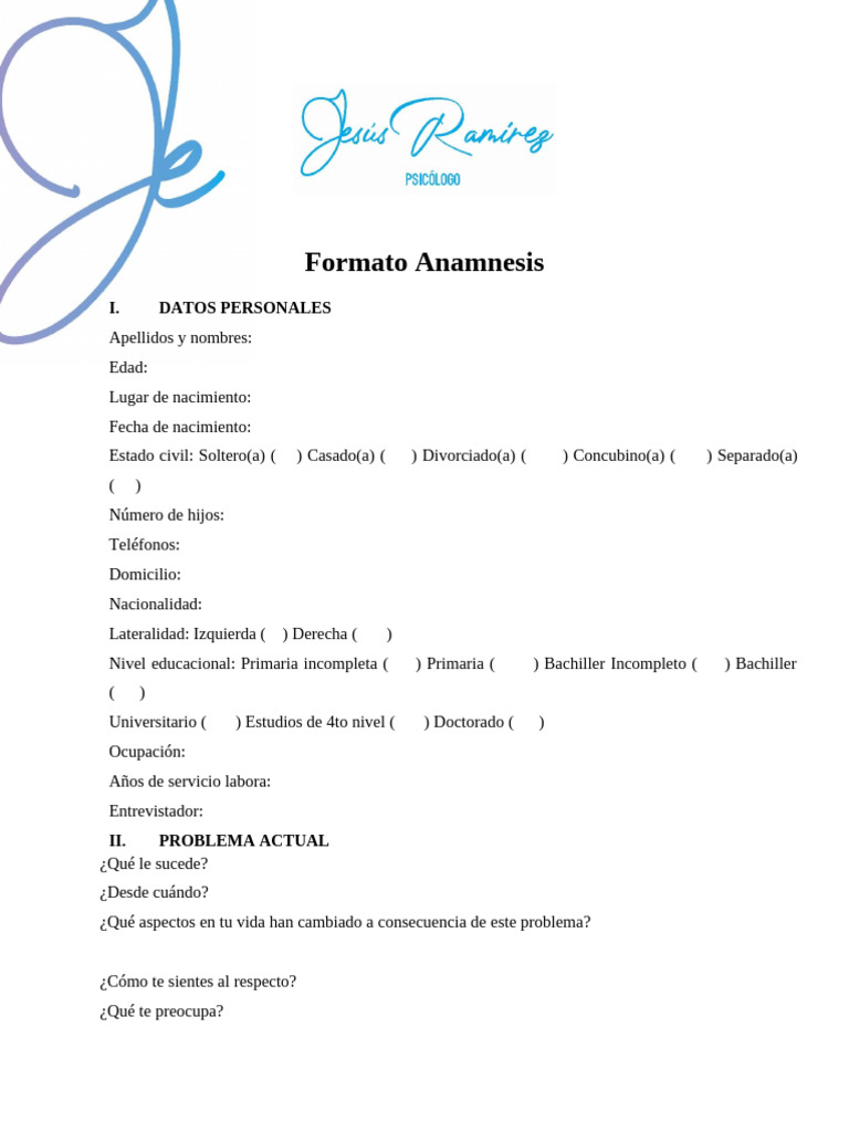 Formato Anamnesis | PDF | Homosexualidad | Menstruación