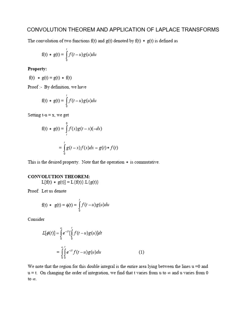 Convolution Theorem and Laplace Transform | PDF | Convolution | Laplace ...