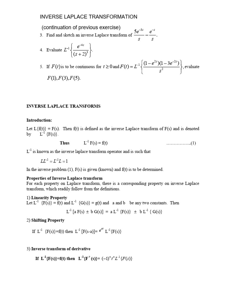 Inverse Laplace Transform Examples | PDF | Laplace Transform | Applied ...