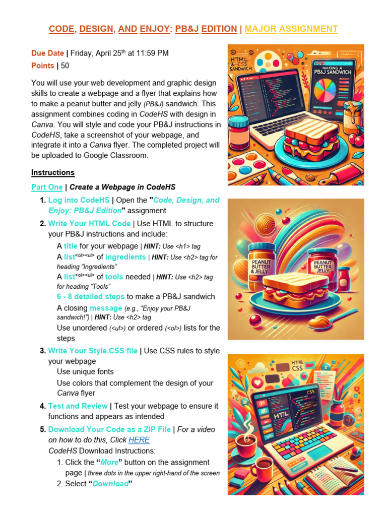 PP&J Coding Project Instructions | PDF | Button (Computing) | Menu ...