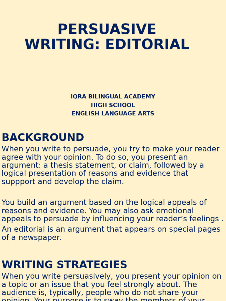Persuasive Writing - Editorial | PDF | Argument | Reason