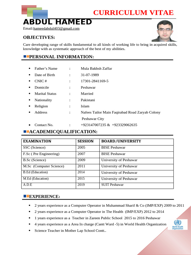 Abdul Hameed's Professional CV | PDF
