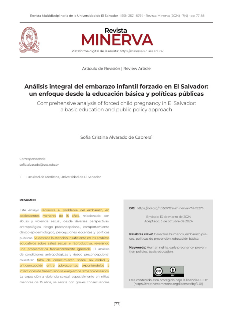 Revista Minerva UES - Embarazo Infantil | PDF | Juventud | Educación sexual