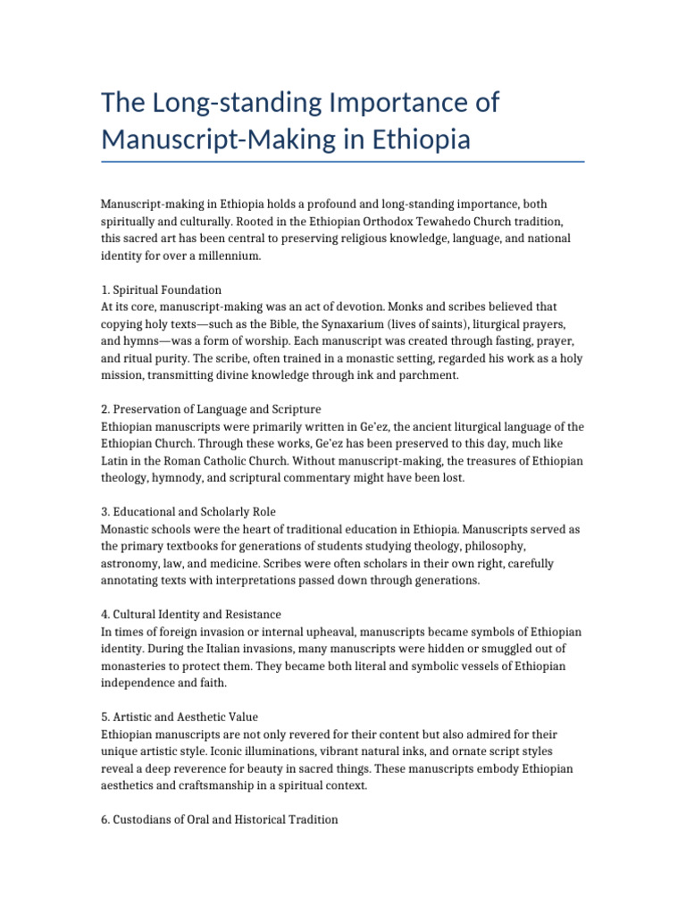 Importance of Manuscript Making in Ethiopia | PDF | Bible | Manuscript