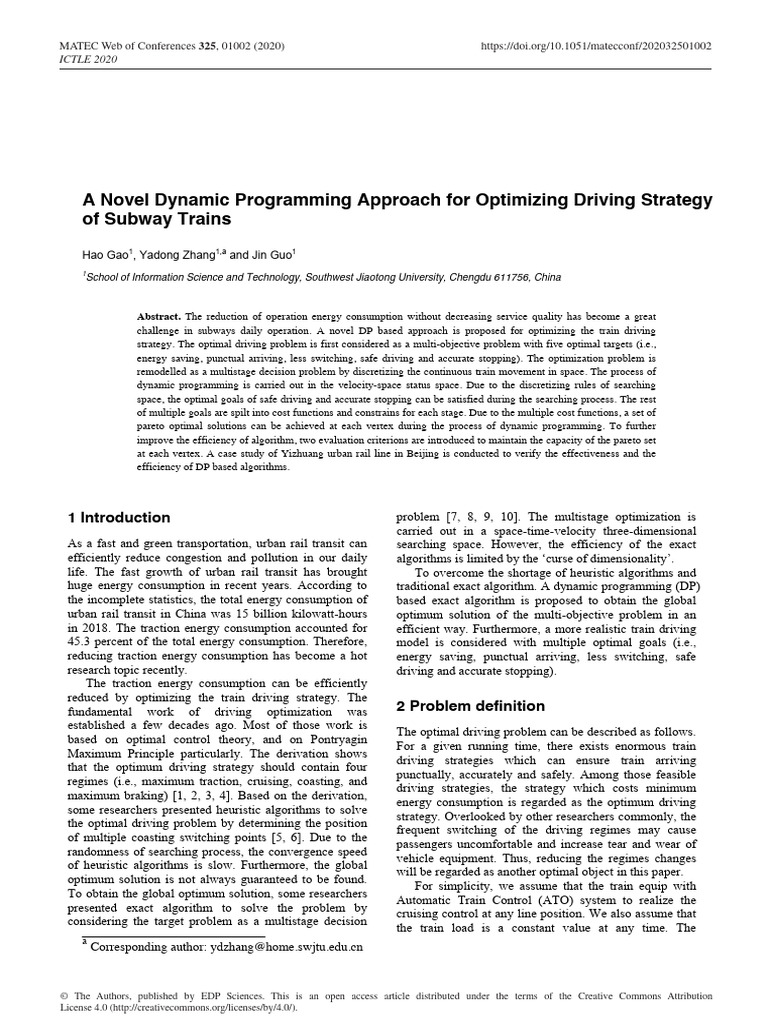 Gao, H. Etc (2020). a Novel Dynamic Programming Approach for Optimizing Driving Strategy of ...