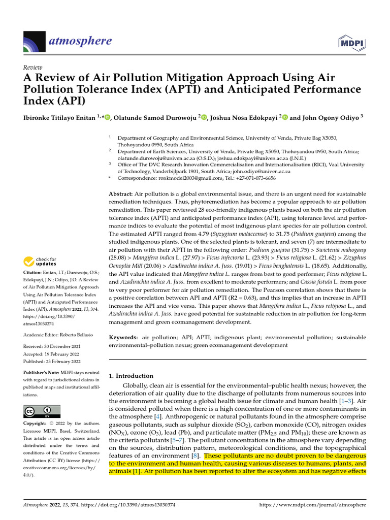 A Review of Air Pollution Mitigation Approach Using Air Pollution ...
