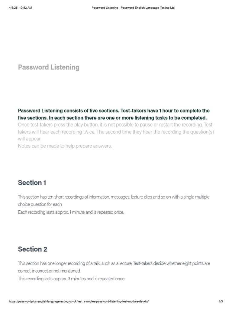 Sample Password Listening Test | PDF | Multiple Choice | Human ...