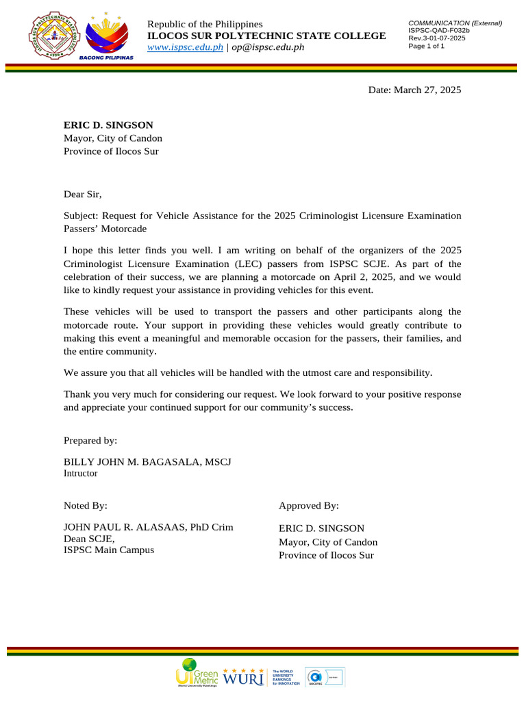 Request Letter Motorcade | PDF