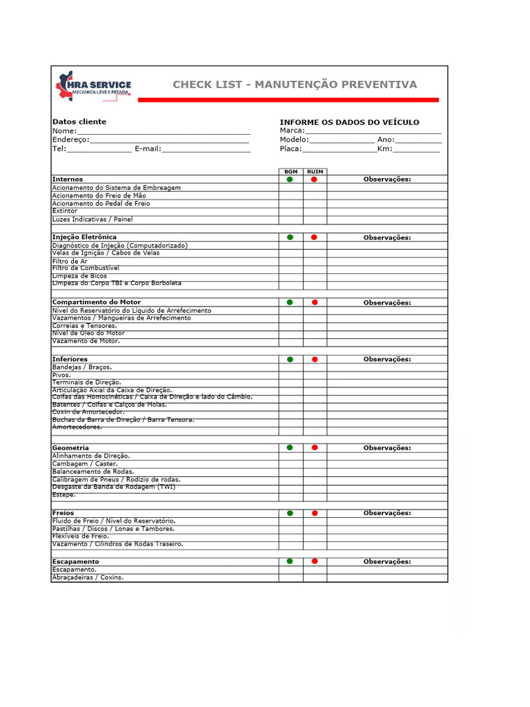 Check List de Manutenção Preventiva | PDF