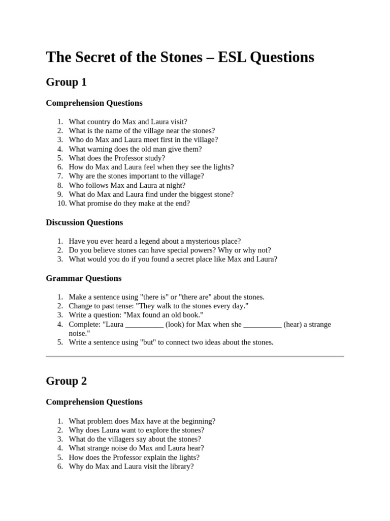 The Secret of The Stones Questions | PDF