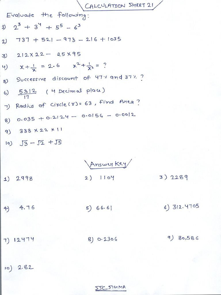 Calculation Sheets (21-40) | PDF
