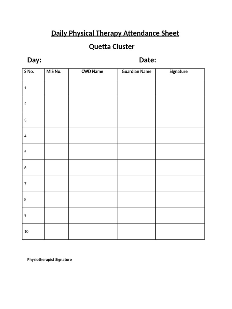 New Daily Physical Therapy Attendance Sheet | PDF