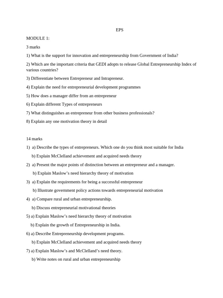 EPS-PYQ | PDF | Entrepreneurship | Motivation