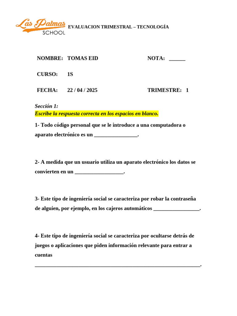 Evaluacion Trimestral - 2do Secundaria | PDF