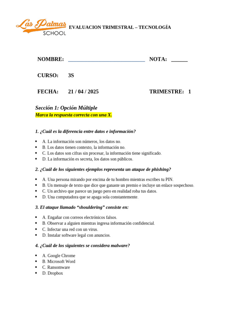 EVALUACION TRIMESTRAL - 3RO SECUNDARIA | PDF | Secuestro de datos | Edad de información
