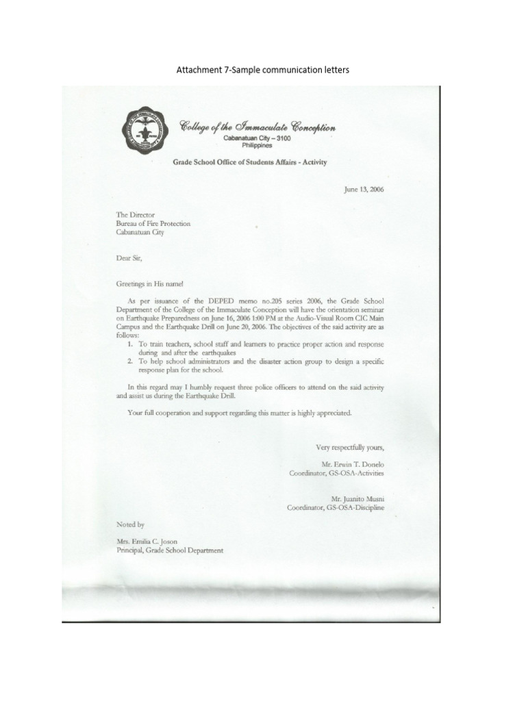Attachment 7-Sample Communication Letters | PDF