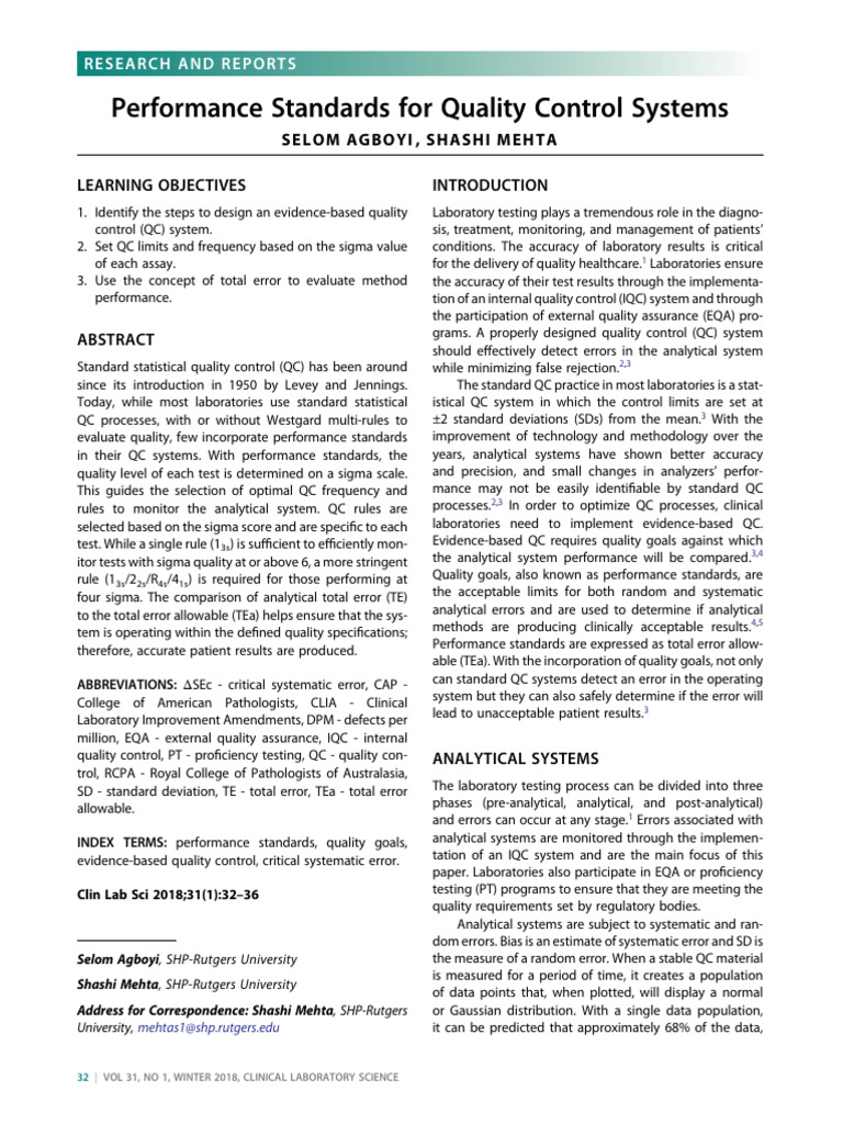 Quality Control Performance Standards | PDF | Standard Deviation