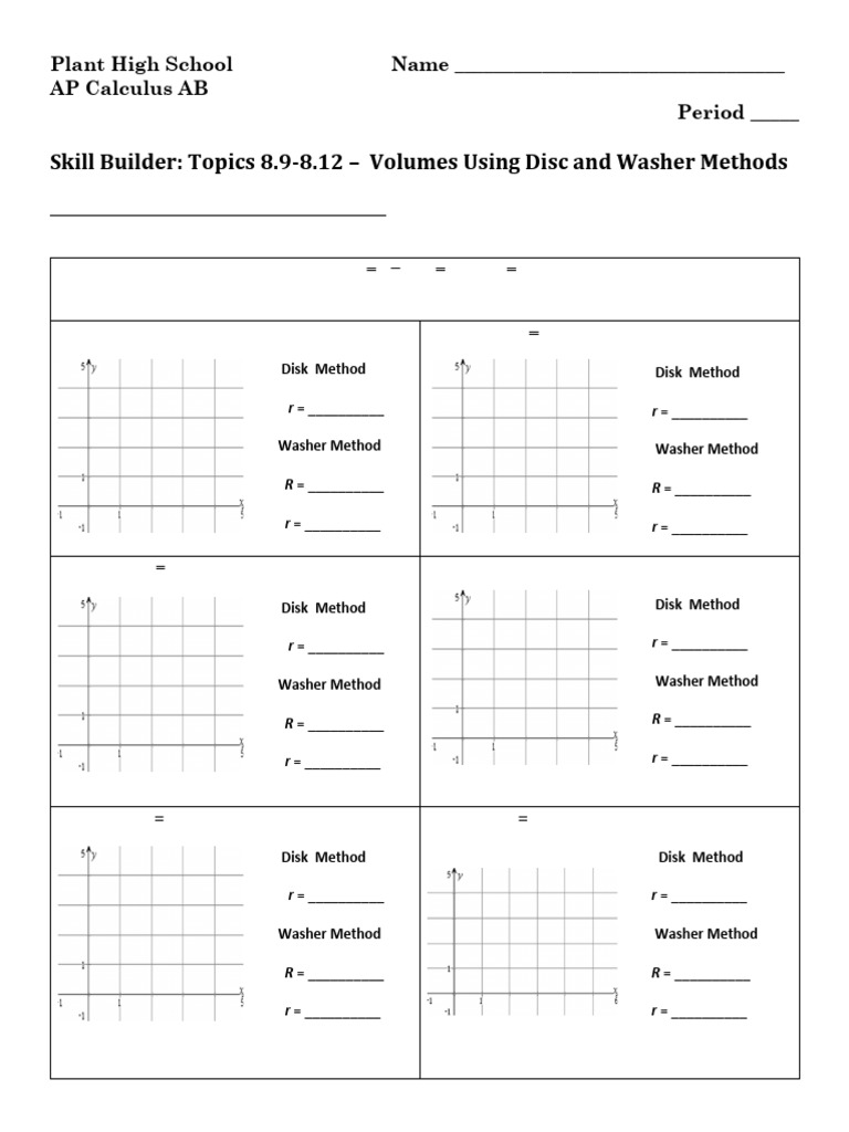 Topic 8.9-8.12 - Volumes Using Disc and Washer Methods | PDF | Area ...
