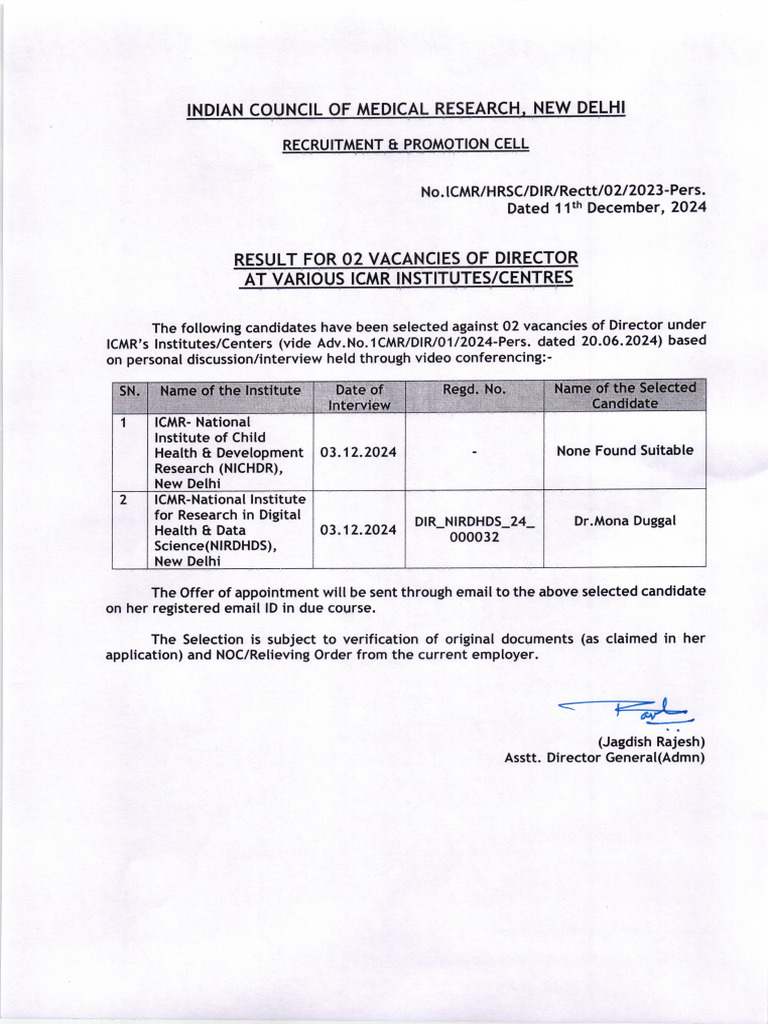 Resultfordirector Nichdr Nirdhds1 | PDF