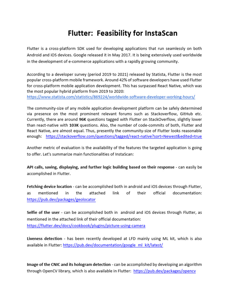 Flutter Feasibility for InstaScan App | PDF | Android (Operating System) | Software Development