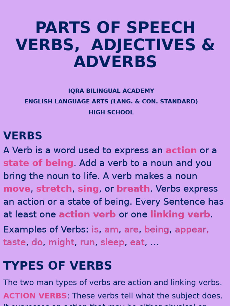 Verbs and Adjectives - High School | PDF | Verb | Adjective