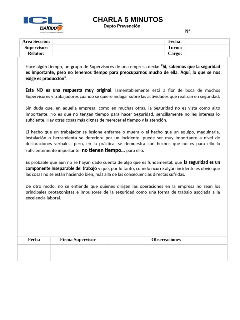 Formato Charla 5 Min. | PDF