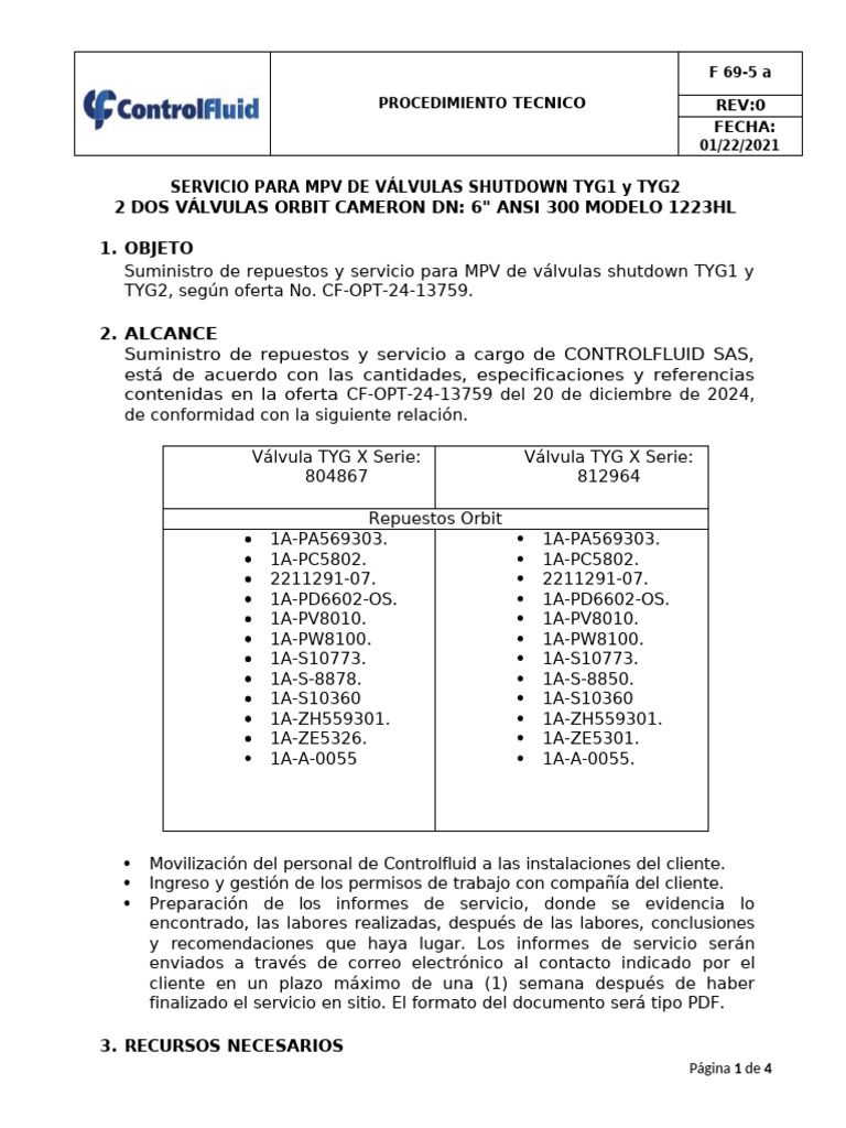 F69-5 A Procedimiento Tecnico MANTENIMIENTO VÁLVULA ORBIT | PDF | Tornillo