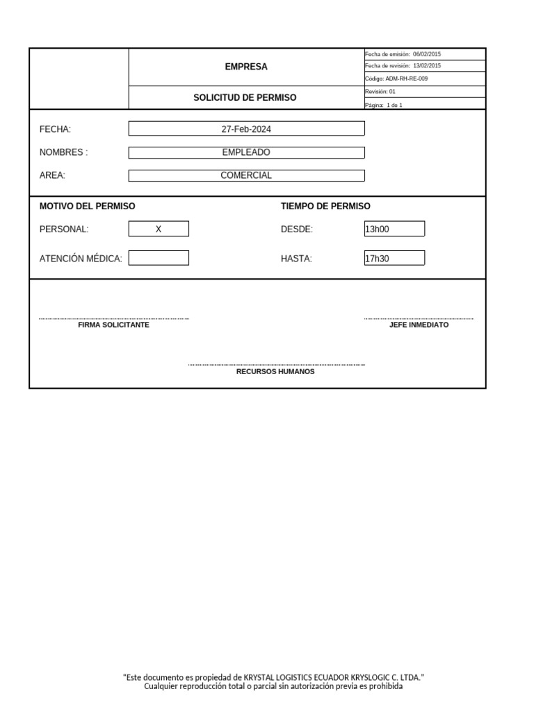 Adm-Rh-Re-009 Solicitud de Permiso | PDF