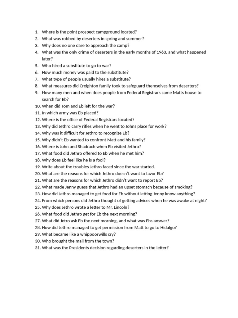 Key Questions on Deserters and Jethro | PDF