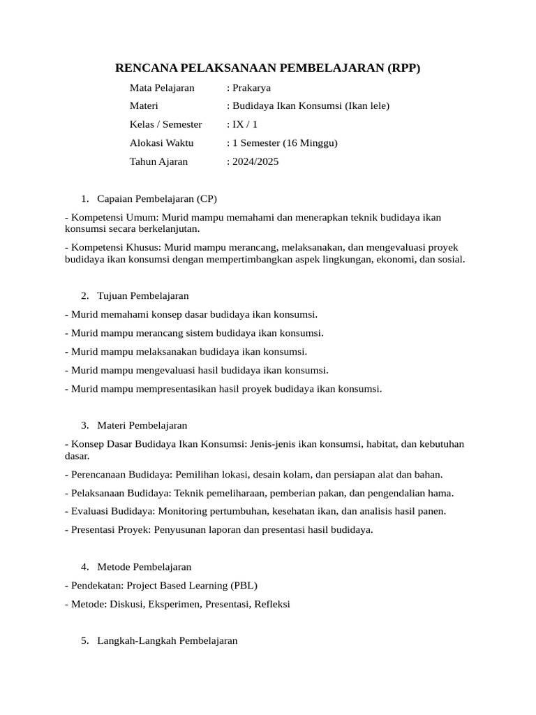 RPP Project Budidaya Ikan Konsumsi Kela s9 Zaki | PDF