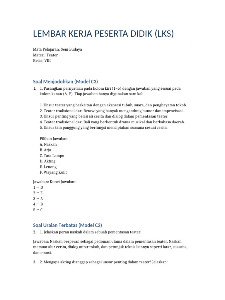 LKS Teater Unsur Dan Contoh C2 C3 | PDF
