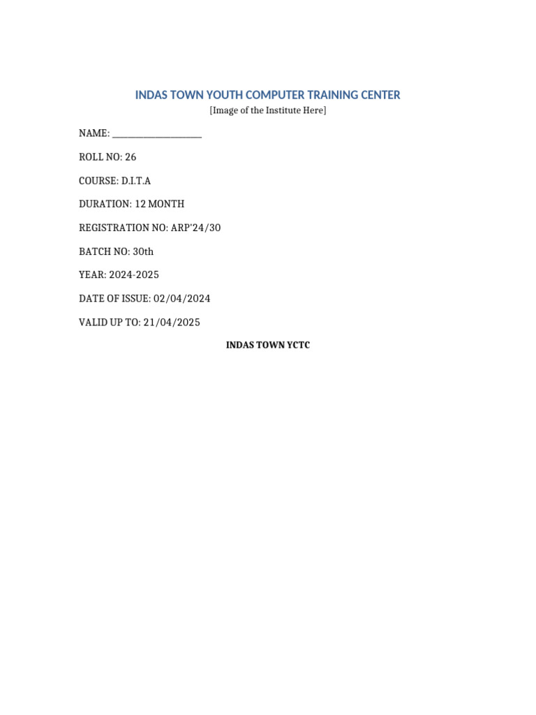 Indas Town YCTC Format Reshared | PDF